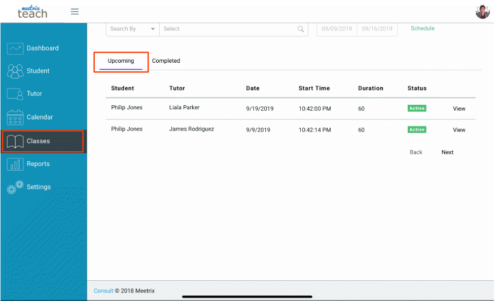 How To View Up-Coming And Completed Classes - Meetrix Teach Blog